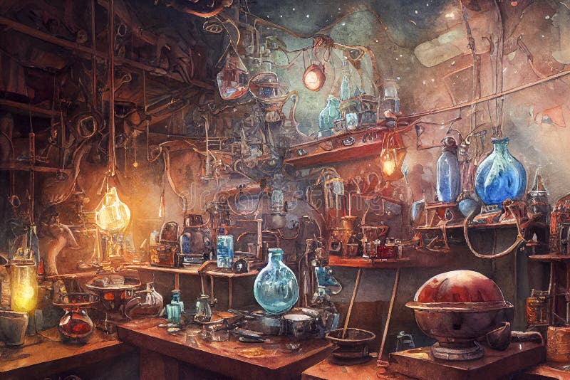 Wizard Laboratory. Generate Ai Stock Illustration - Illustration of ...