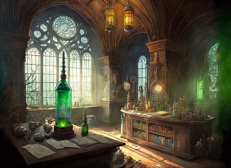Wizard Laboratory, Interior of Vintage Palace with Stained-glass ...