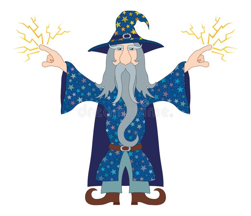 Wizard launches lightning stock vector. Illustration of person - 27200519