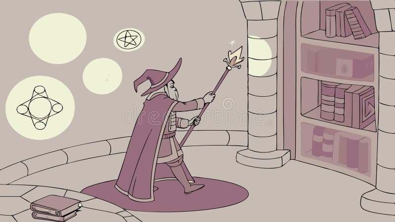 Wizard in Library, Magic Study and Fantasy Realm, Spell Casting Vector ...