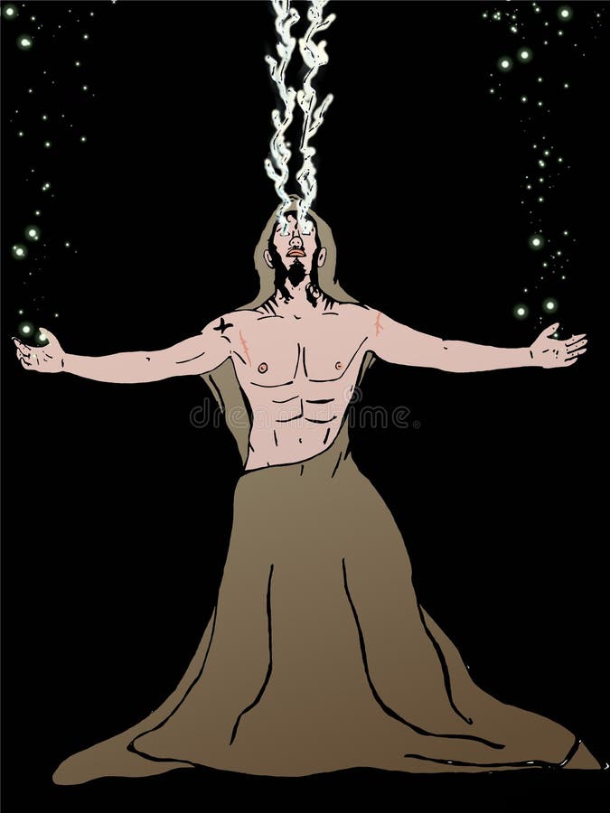Wizard with Lightening from Eyes Stock Illustration - Illustration of ...