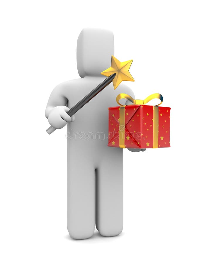 Wizard with Magic Wand and Gift Box Stock Illustration - Illustration ...