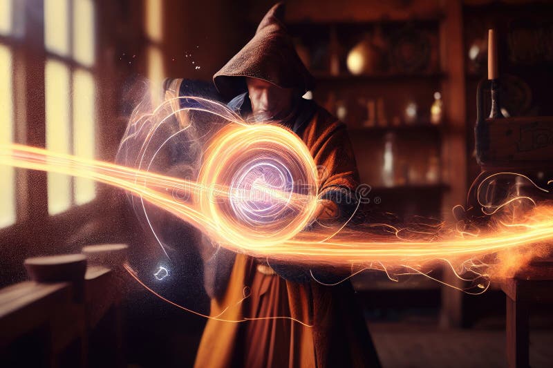 A Wizard with a Magic Wand in Hall with Sunlight. Concept of Magic and ...