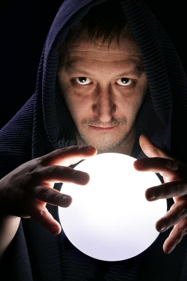 Halloween Concept. Male Wizard with Fireball Stock Photo - Image of ...