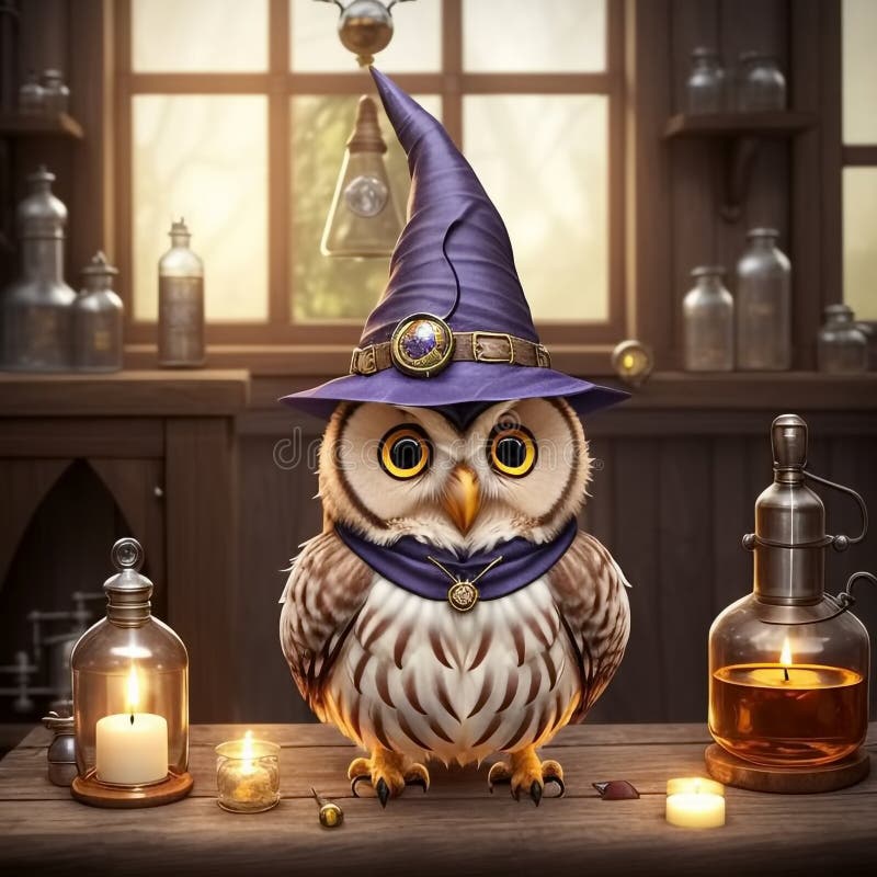Wizard Owl in Alchemist Laboratory. Generative AI Stock Illustration ...