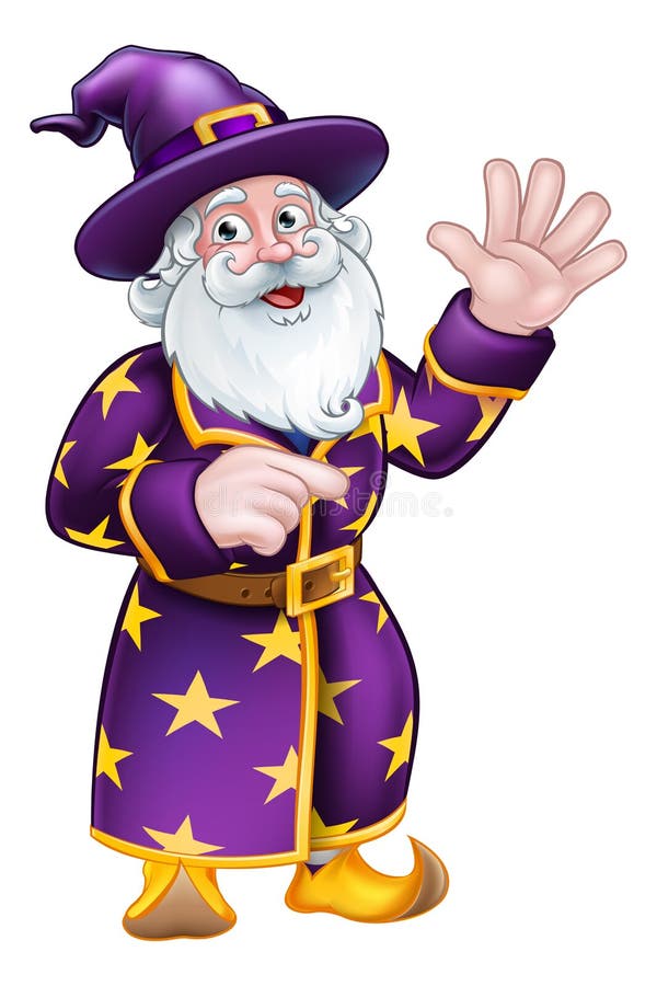 Wizard Pointing Down at Sign Stock Vector - Illustration of magic ...