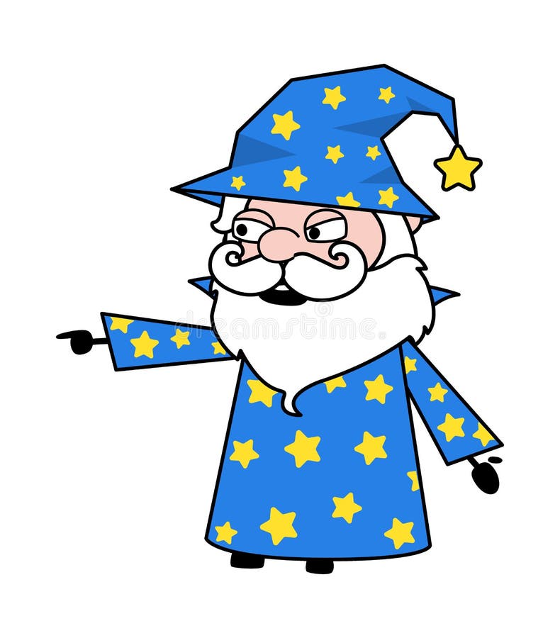 Wizard Pointing Down at Sign Stock Vector - Illustration of magic ...