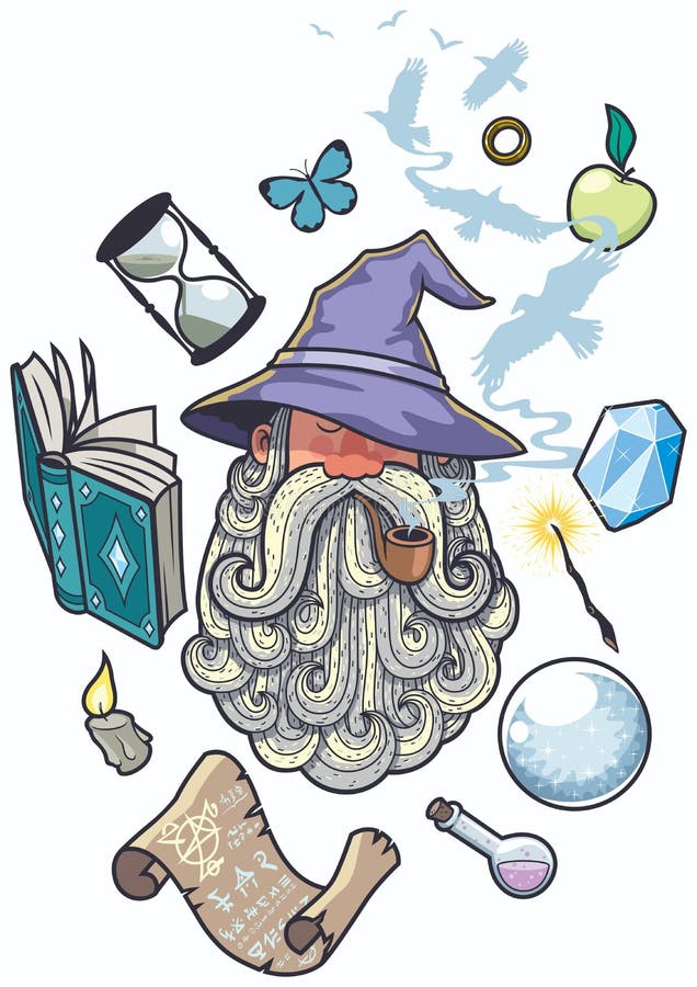 Wizard Portrait stock vector. Illustration of pipe, scroll - 78778686