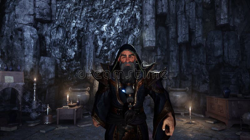 The Wizard Prepares for a Magic Ritual in His Ancient Castle. 3D ...