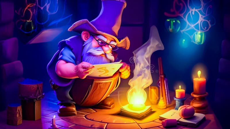 Wizard is Reading Book in Front of Lamp and Wizard S Hat. Generative AI ...