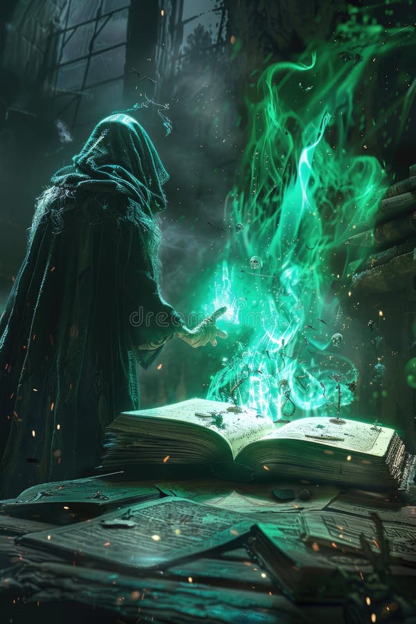 Wizard Reading in Dark Forest Stock Photo - Image of esoteric ...