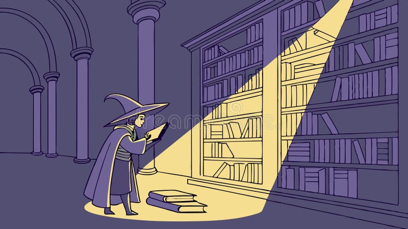 Wizard Reading in Library, Magical Study Atmosphere Vector Design ...