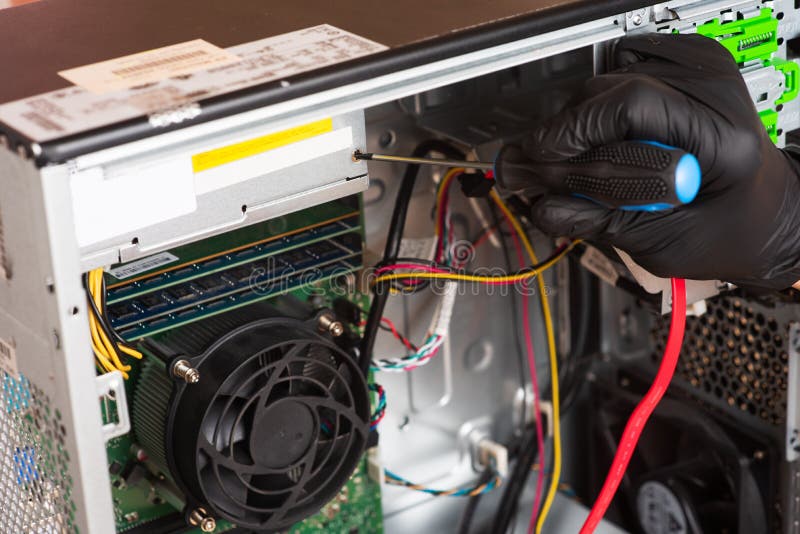 Wizard Repairs Personal Computer with Tools and Hands. Disassembly of ...