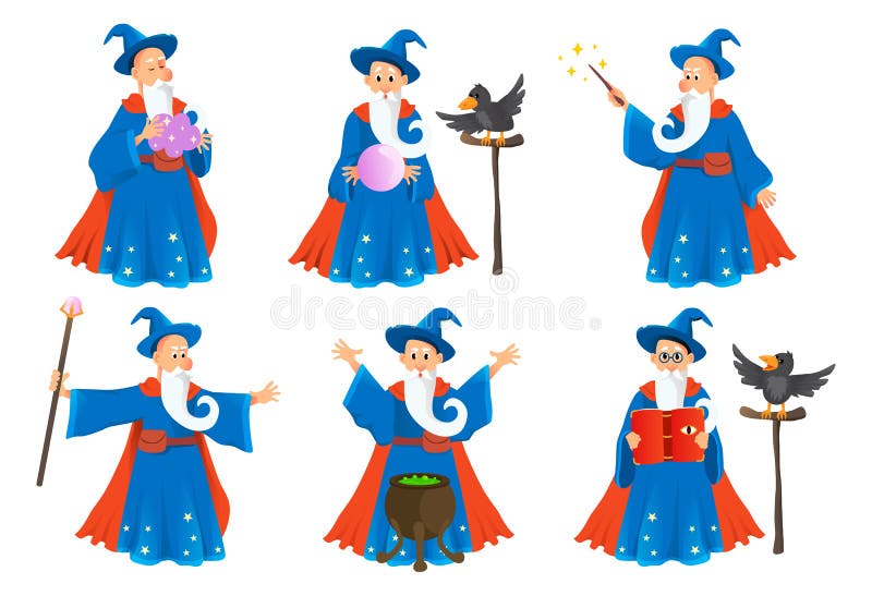Wizard in Robe Spelling Vector Cartoon Characters. Stock Vector ...
