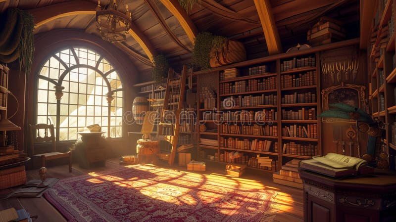 The Wizard Room with Library. Generative Ai Stock Illustration ...