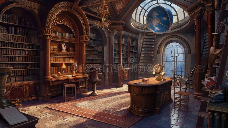 The Wizard Room with Library. Generative Ai Stock Illustration ...