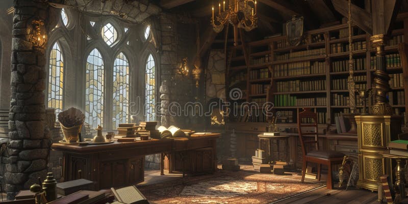 The Wizard Room with Library. Generative Ai Stock Illustration ...