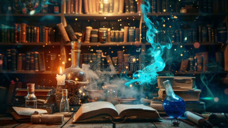 A Wizard S Alchemy Lab Brimming with Mystical Energy, Featuring Ancient ...