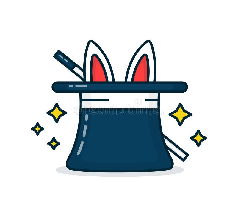 Wizard`s Hat with a Rabbit and a Magic Wand Stock Vector - Illustration ...
