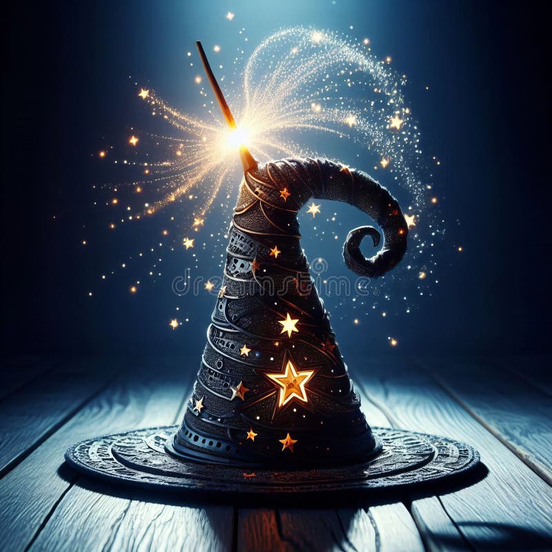 Wizard S Hat a Starry Wizard S Hat with Magical Sparks Coming Ou Stock ...