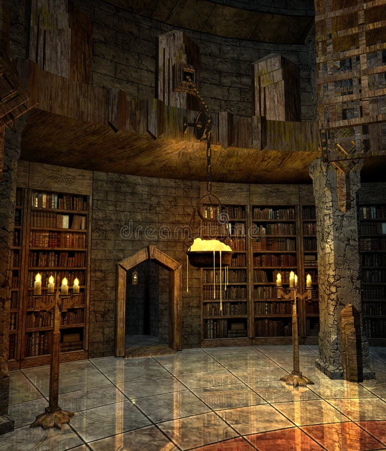 Fantasy Study with Magic Books Stock Illustration - Illustration of ...