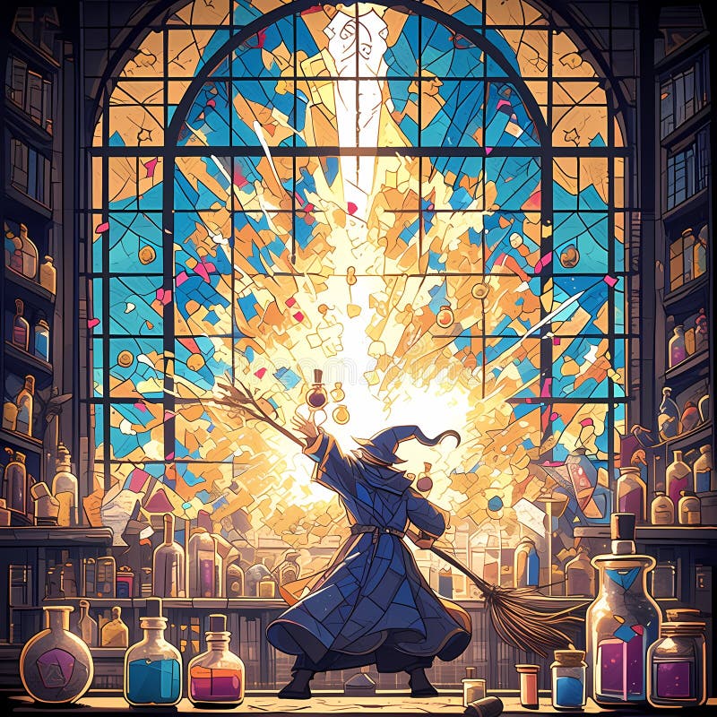 Wizard S Study: a Lighthearted Stained Glass Panel Stock Illustration ...