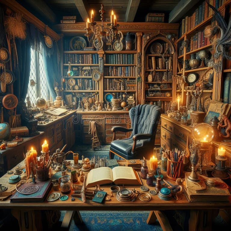 Wizard S Study a Wizardâ€™s Study Filled with Magical Artifacts Stock ...