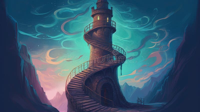 A Wizard S Tower with a Spiral Staircase Stock Illustration ...