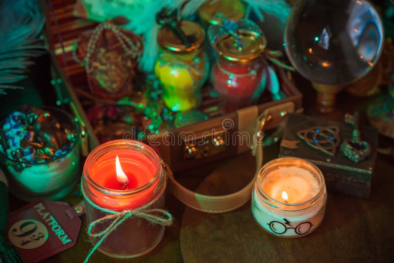 Wizard School, Interesting Magical Stuff on a Table Editorial ...