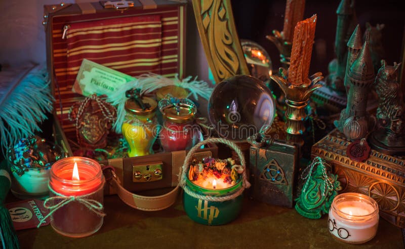 Wizard School, Interesting Magical Stuff on a Table Editorial ...