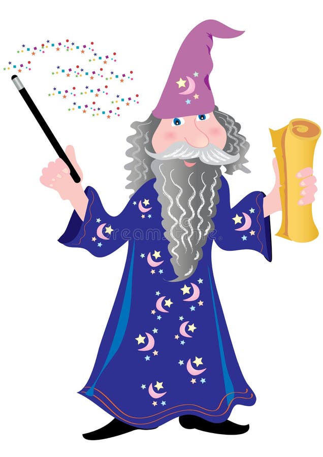 Man Wizard with Old Scroll Banner in Style Grunge. Stock Illustration ...