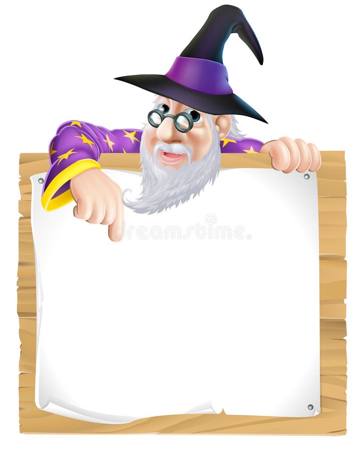 Wizard Pointing Down at Sign Stock Vector - Illustration of magic ...