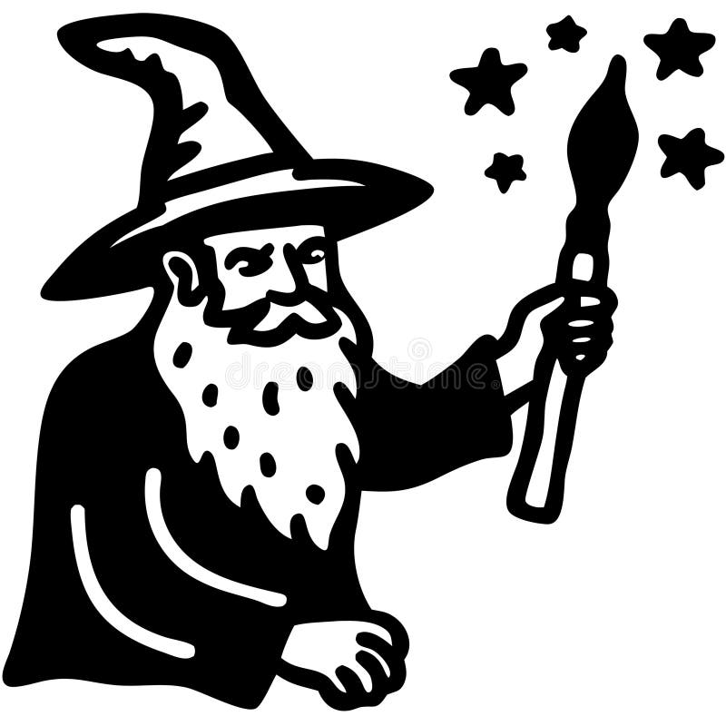Wizard Silhouette with Magic Wand and Stars Vector Illustration for ...