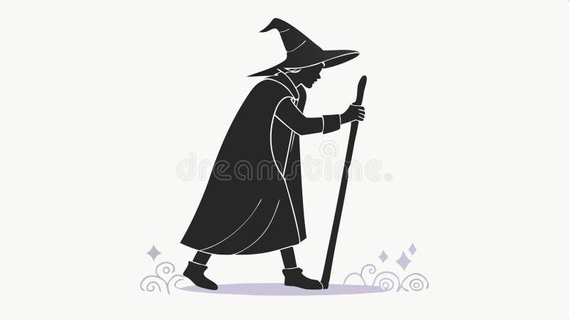 Wizard Silhouette with Staff, Magic and Fantasy Character Vector Design ...