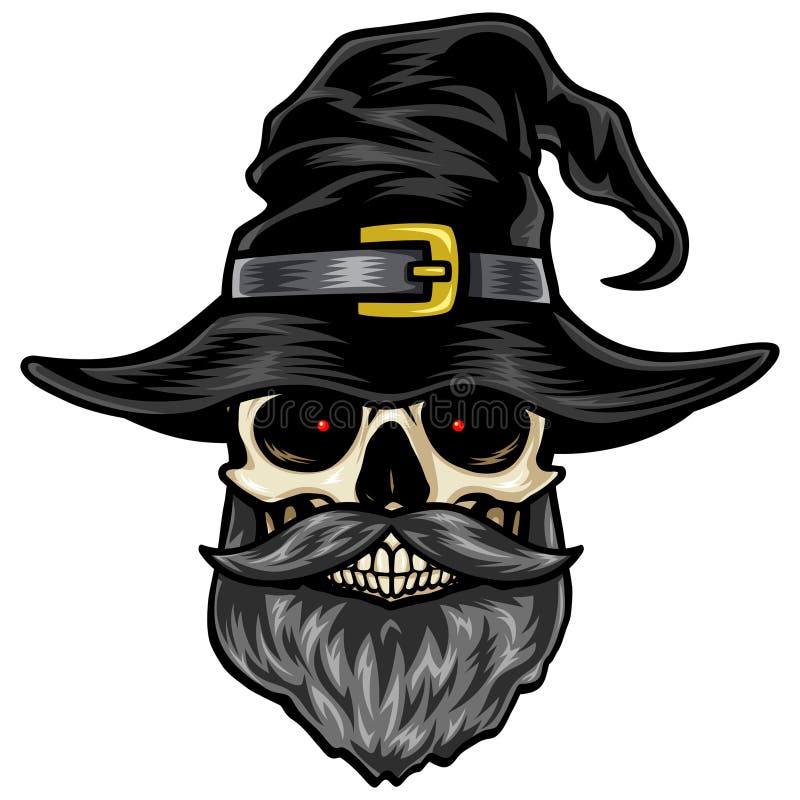 Wizard Skull Bearded Dead Witch Sorcerer Vector Cartoon Illustration ...