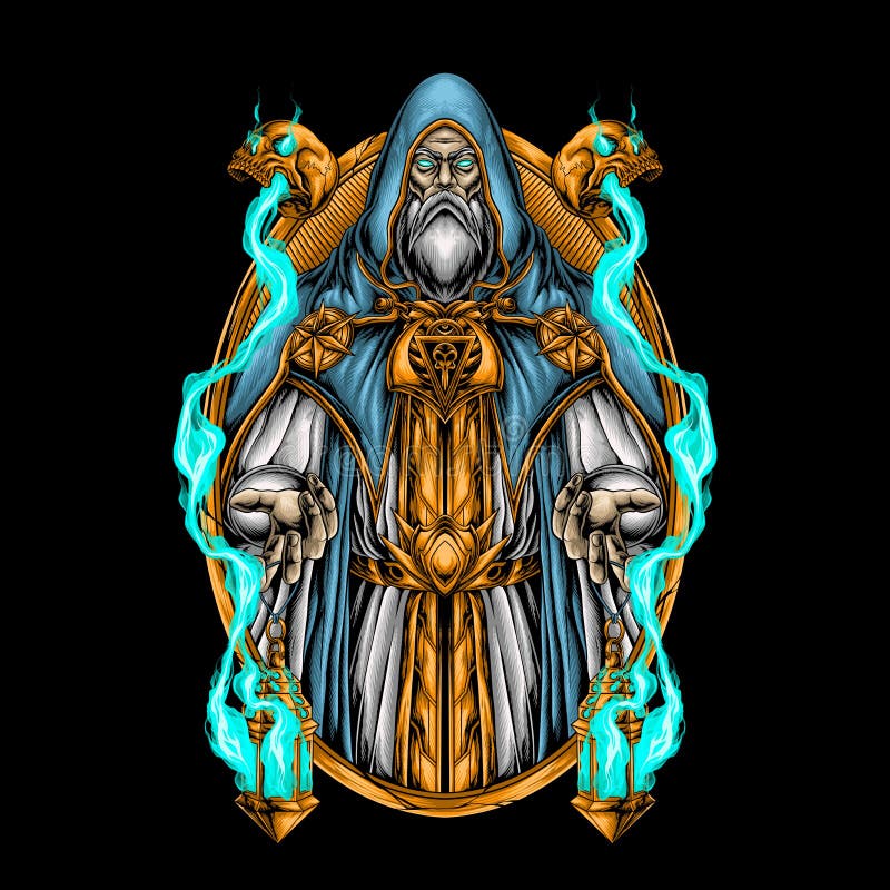Wizard with Skull Illustration Stock Illustration - Illustration of ...