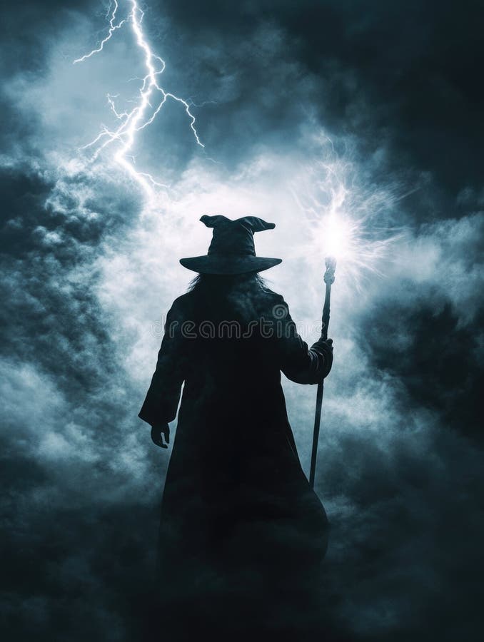 Wizard with Staff and Lightning Stock Photo - Image of wizard ...