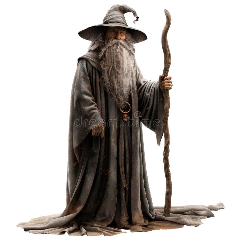 A Wizard with a Long White Beard, Wearing a Pointed Hat and a Robe ...