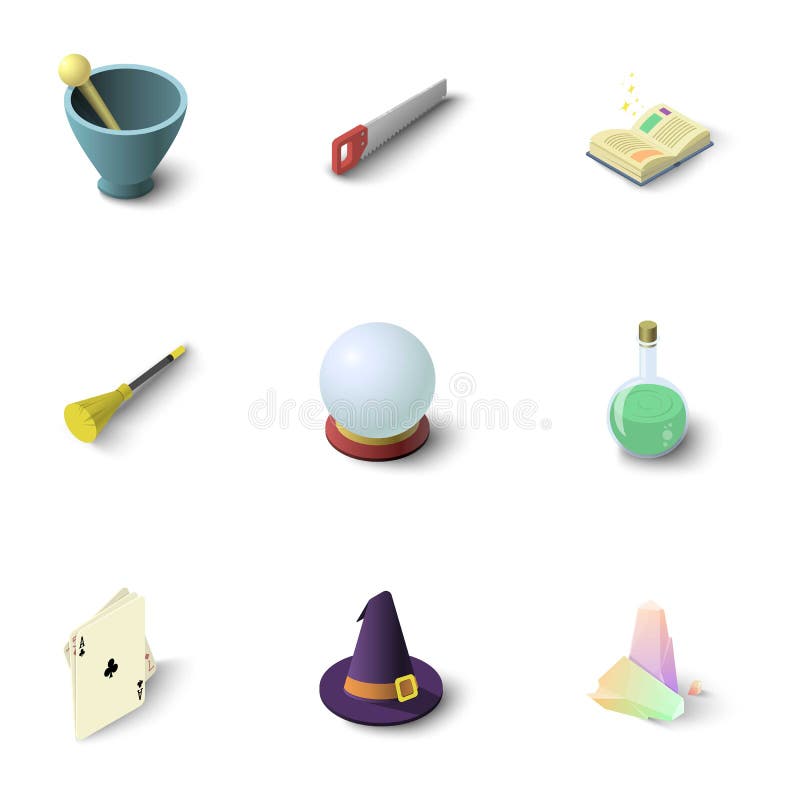 Wizard Stuff Icons Set, Isometric Style Stock Vector - Illustration of ...