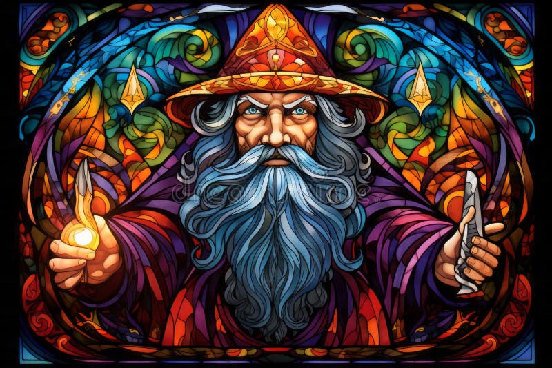 Wizard in the Style of Stained Glass Effects Stock Image - Image of ...
