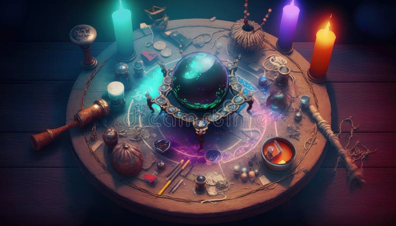 Wizard Table with Orb of Predictions and Witchcraft Accessories ...