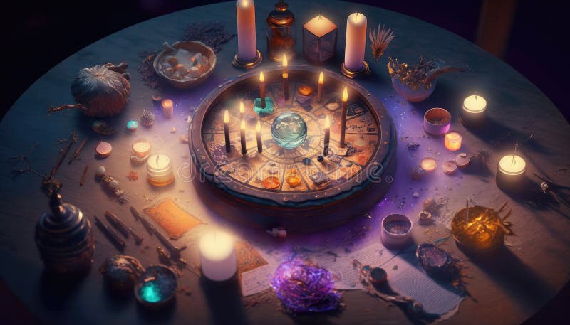Wizard Table with Orb of Predictions and Witchcraft Accessories ...