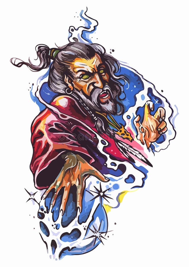 Wizard Tattoo Flash. Set of Labels and Elements. Vector Set ...