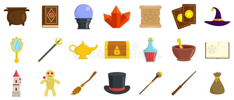 Wizard Tools Icons Set, Flat Style Stock Vector - Illustration of book ...