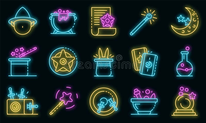 Wizard Tools Icons Set Vector Neon Stock Vector - Illustration of line ... Wizard Tools Icons Set Vector Neon Stock Vector - Illustration of line ...