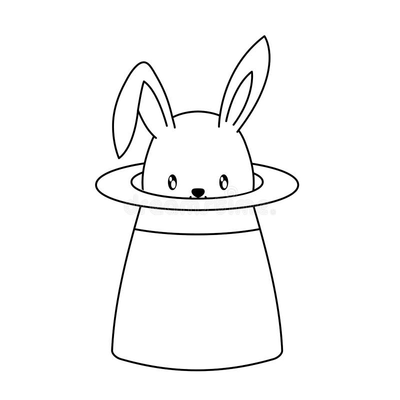 Magic Hat Rabbit Appear Design Outline Stock Vector - Illustration of ...