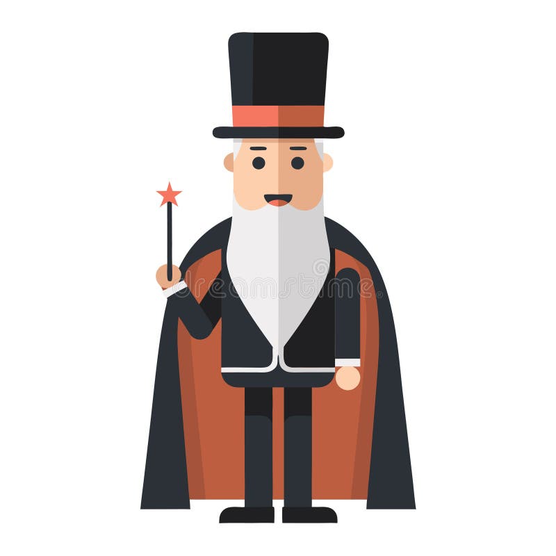 Wizard in Top Hat Holding Magic Wand Illustration for Fantasy Design ...