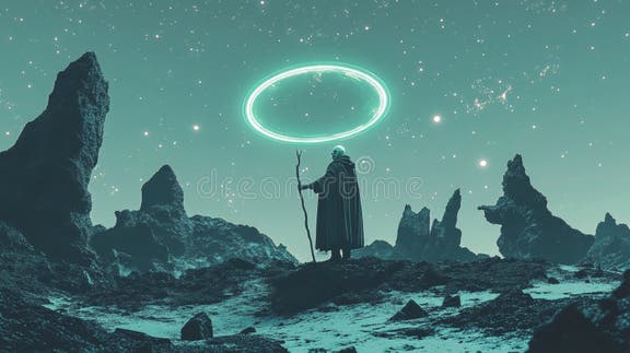 A Wizard Using a Scepter To Cast a Spell in a Digital Illustration ...