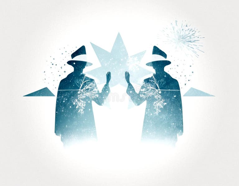 Two Silhouetted Wizards Casting Spells Under a Night Sky with Fireworks ...