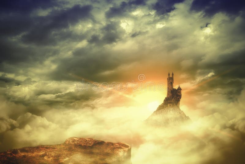 Wizards Keep with the Rising Sun Stock Photo - Image of cliff, colorful ...